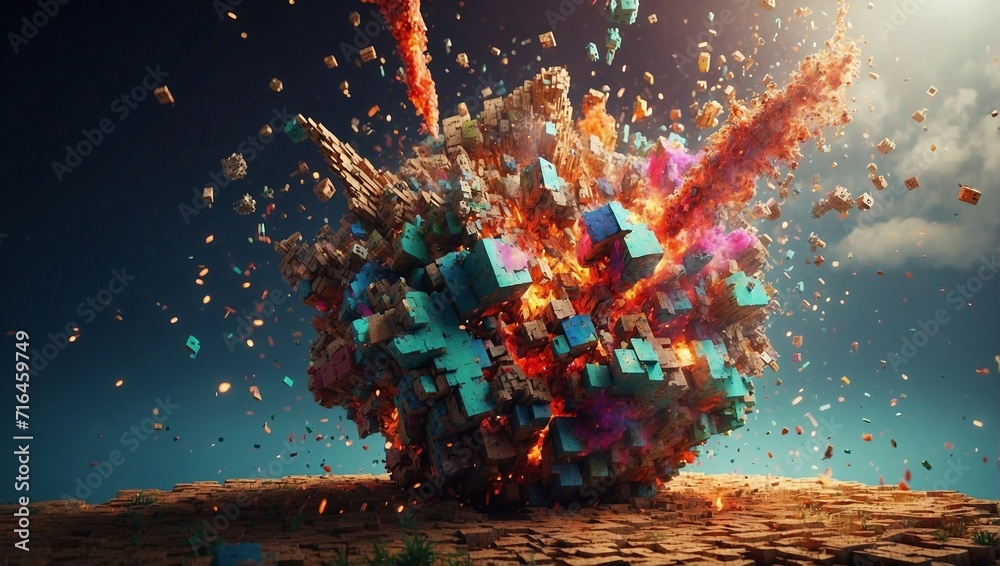 Exploding Minecraft colorful cubes paint and splashes. Minecraft ...