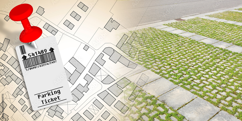 Parking in the streets of our cities - concept with an imaginary city ...