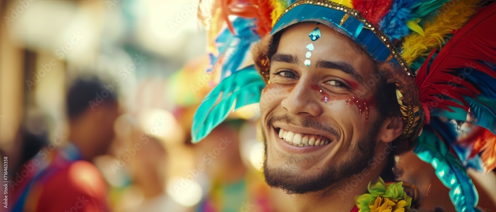 Beautiful young man samba dancers performing in carnival costume ...