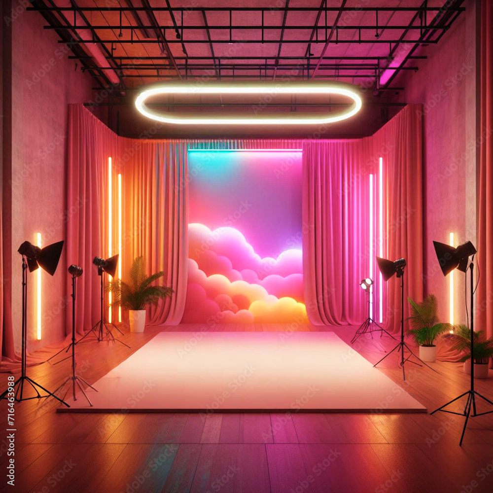 Empty studio room with colorful aurora neon backlight. Generative AI ...