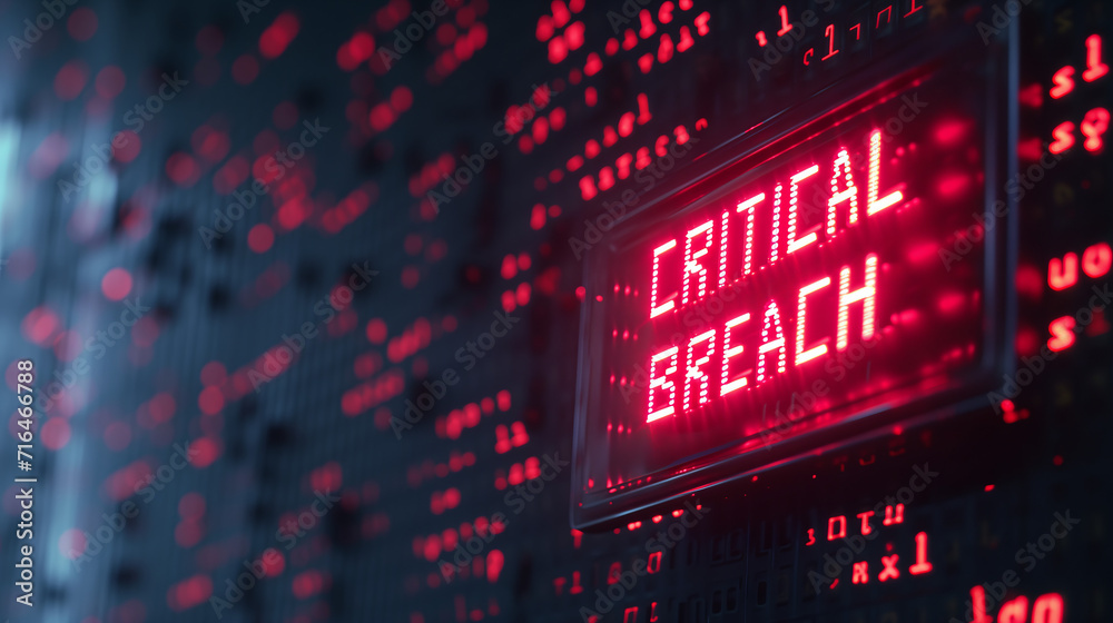 Critical Security Breach Alert on Digital Screen. A digital alert sign ...
