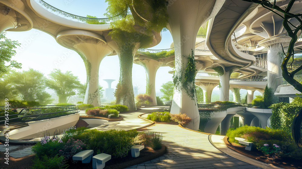 Futuristic Green Oasis, Urban Nature Resort. Sustainable City Planning ...