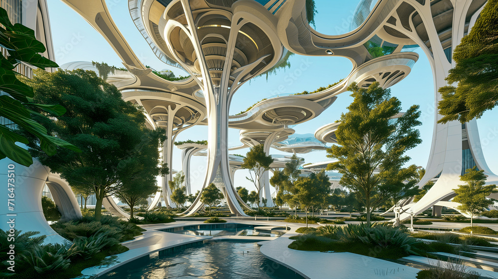 Futuristic Green Oasis, Urban Nature Resort. Sustainable City Planning ...