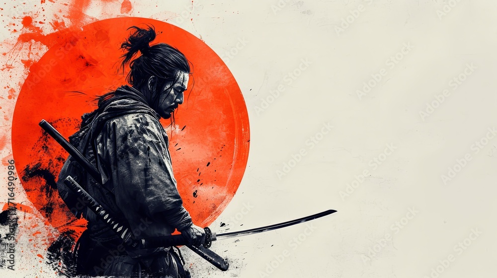 Detailed Art of a Samurai with a Blank Background for Text Stock ...