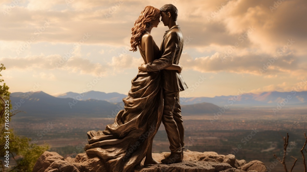 A scenic overlook atop a mountain, a romantic non-deformed human couple ...
