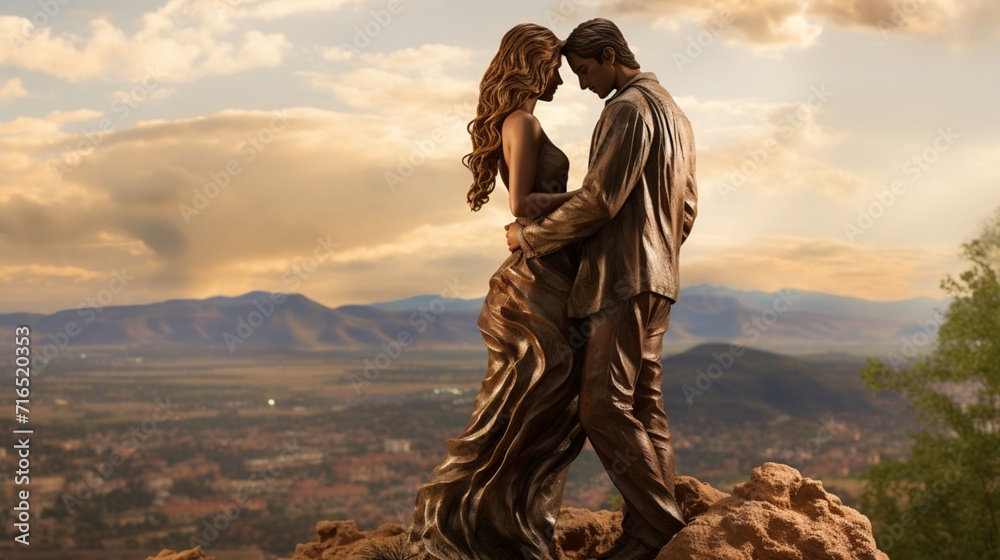 A scenic overlook atop a mountain, a romantic non-deformed human couple ...