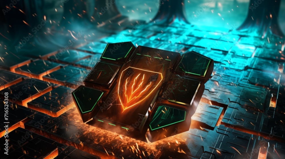 Guardian of a firewall matrix, abstract elements and security shields ...