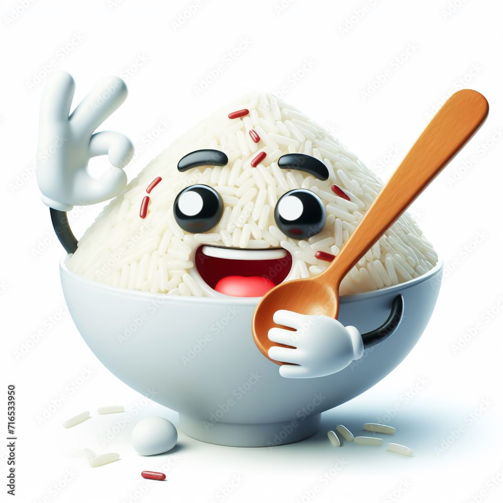 3D funny cartoon of a dose of rice. Agriculture and healthy food. AI ...