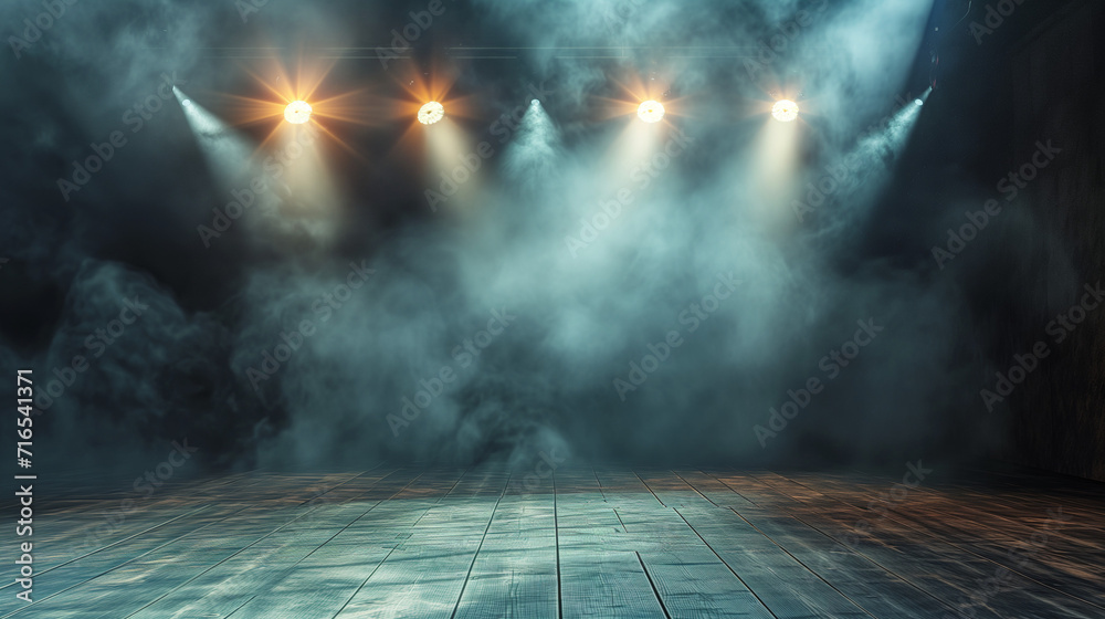 room with a wall, Empty concert stage with illuminated spotlights and ...
