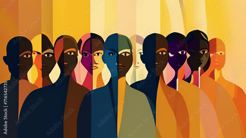 An ilration showing a group of people all facing the same direction but ...