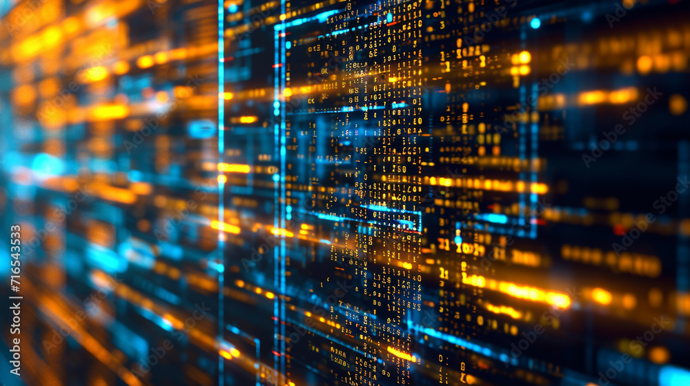 A close-up of a digital encryption process on a computer screen, with lines of code and a ...