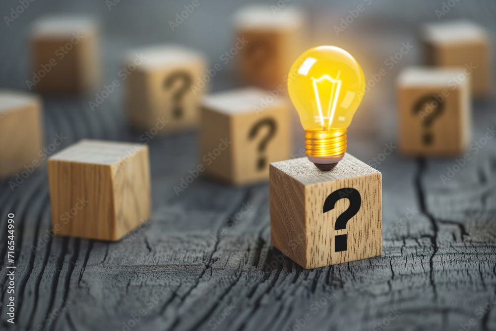 Light bulb and question mark. Many questions and finding solution. Top ...