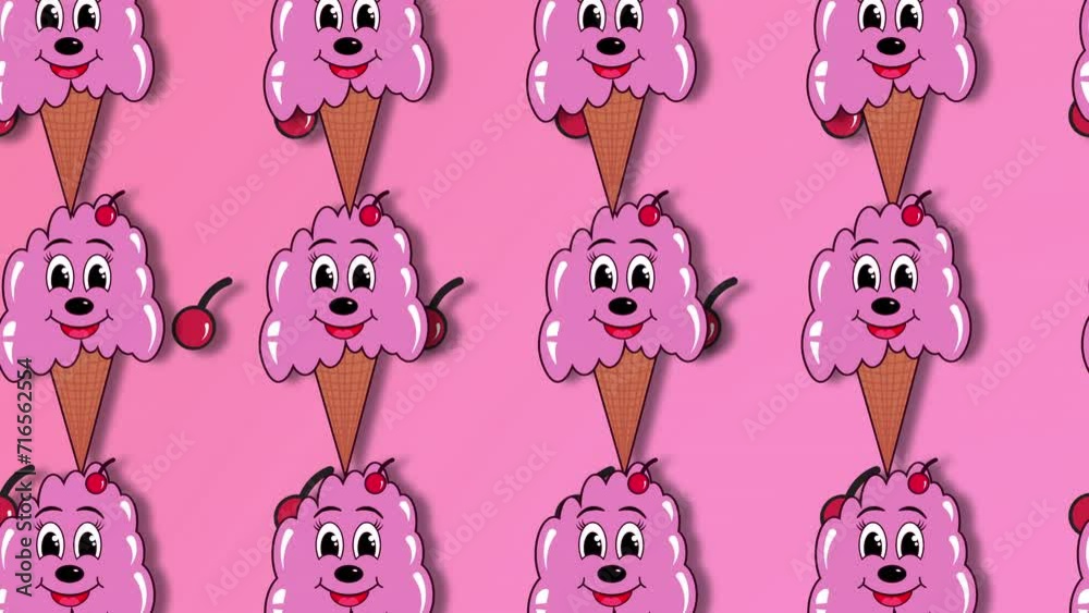 Animated Cartoon Style Cute Ice Cream Licking lips with Tongue Motion ...