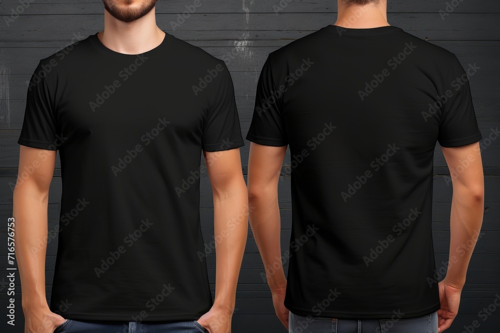 Modern plain black t-shirt mockup template in photo studio setting with ...