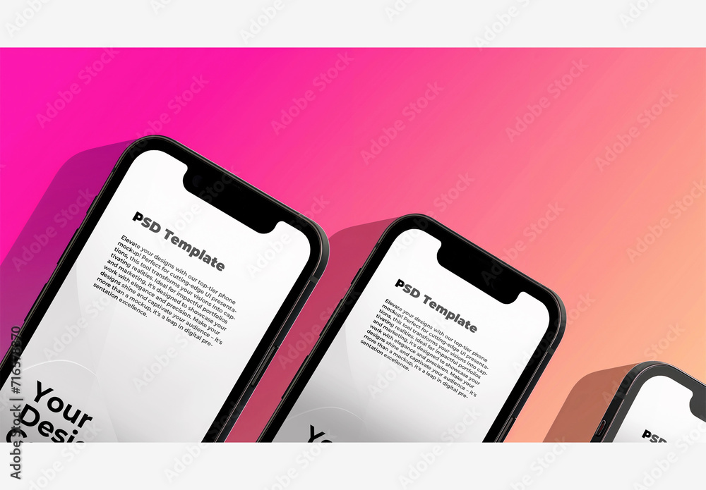Mobile Mockup Phone Template: Three Phones in Different Colors on Pink ...
