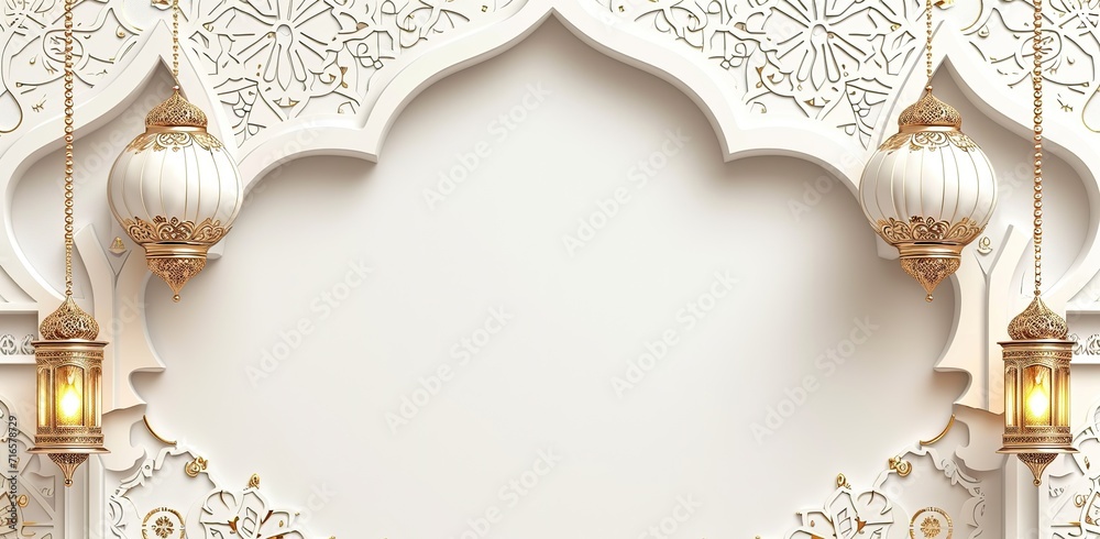 Islamic frame with patterns and hanging lanterns. Concept of religious ...