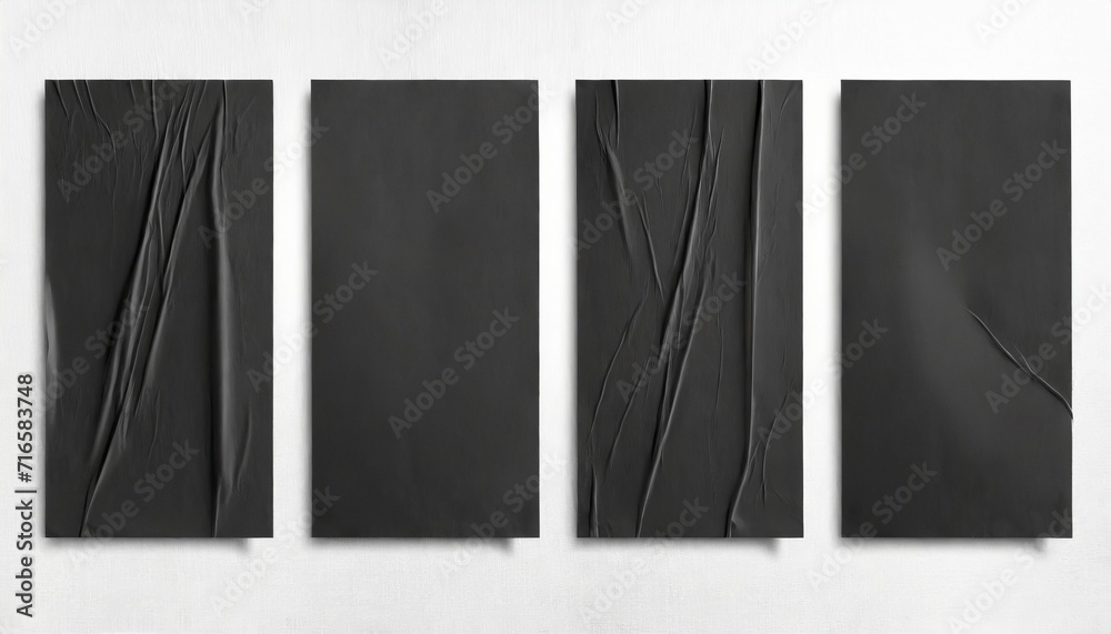 black paper wrinkled poster template blank glued creased paper sheet ...