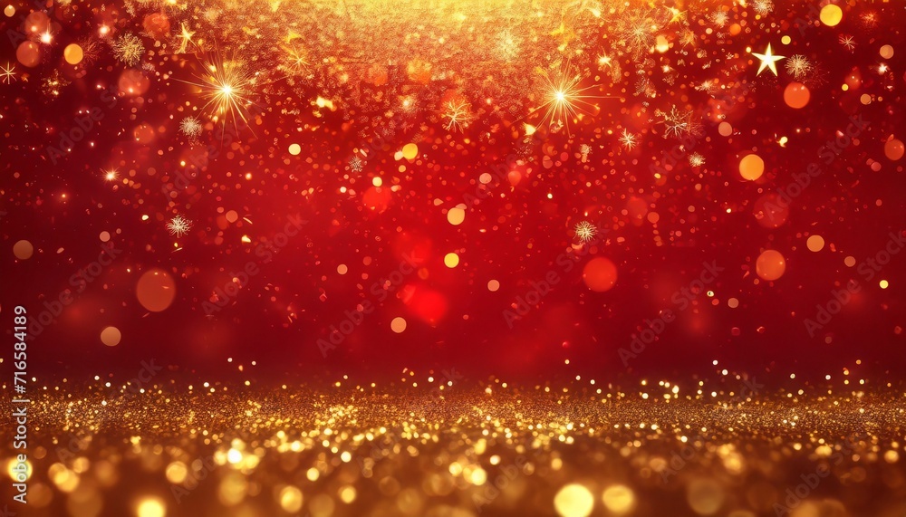 new year christmas red background with gold stars and sparkling ...