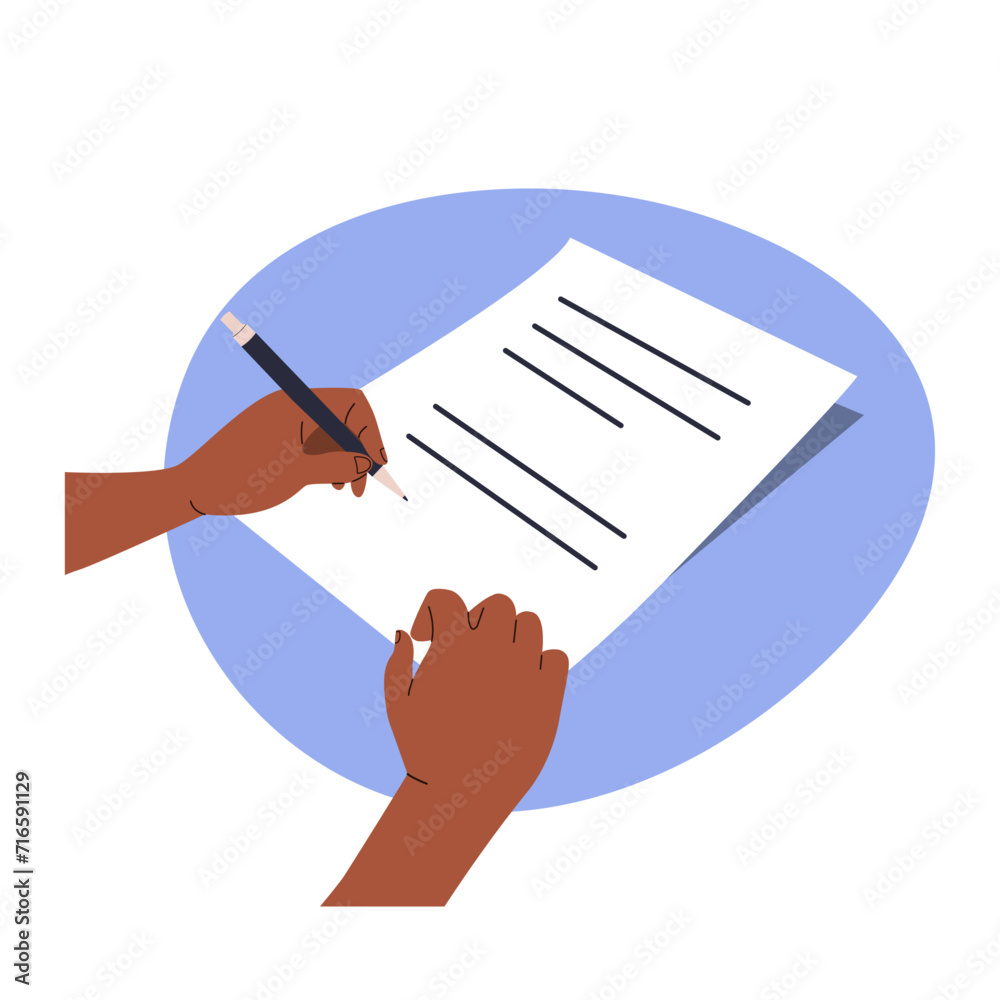 Hands holding a document and a pen. Survey, letter, to-do list ...