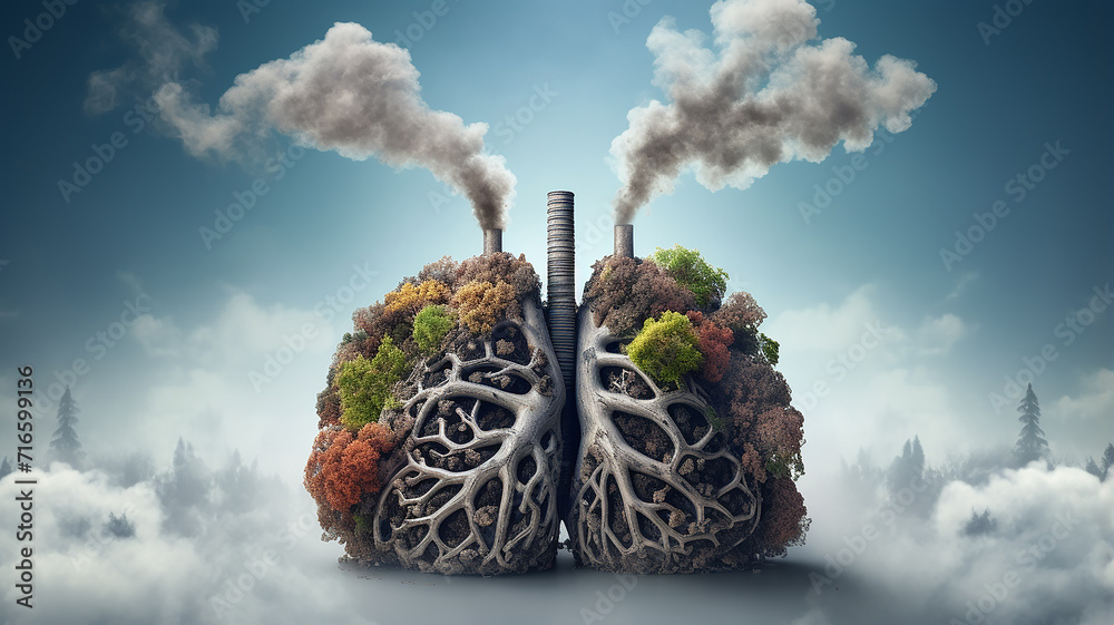 carbon footprint, smoke pollution of the atmosphere, pipes with smoke ...
