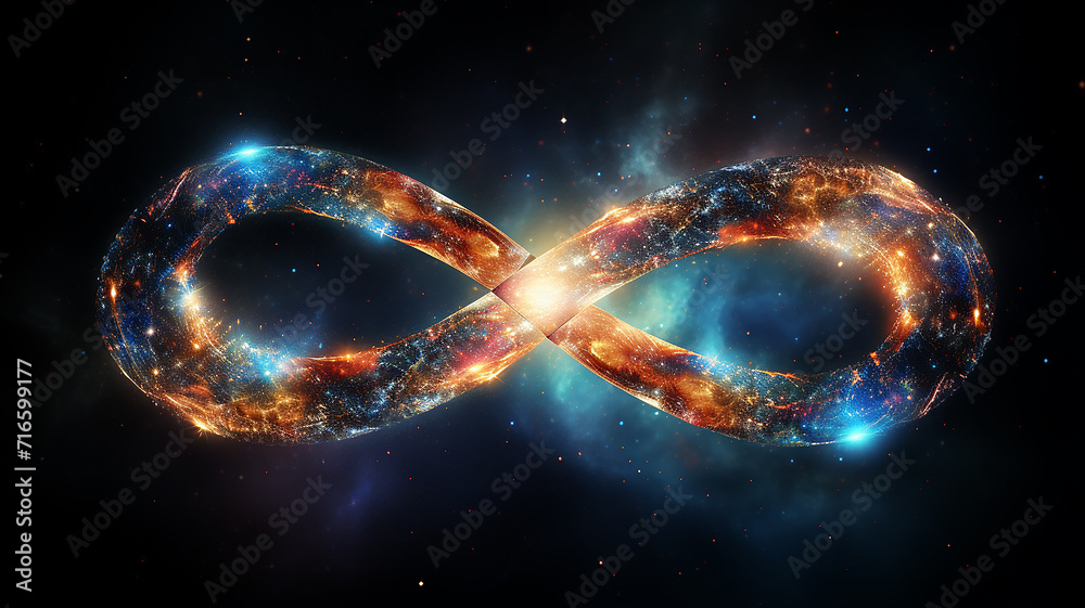 glowing multicolored infinity symbol galaxy black cosmos, singularity ...