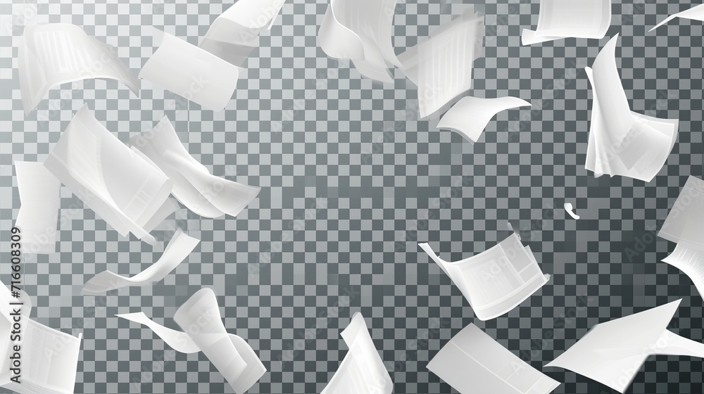 Realistic set of white paper sheets falling down isolated on ...