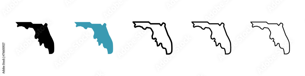 Florida Map Vector Icon Set. Miami state cutout map vector symbol for ...