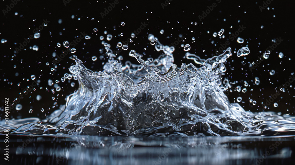 In a dynamic explosion, a water splash emanates from a thrown stone ...