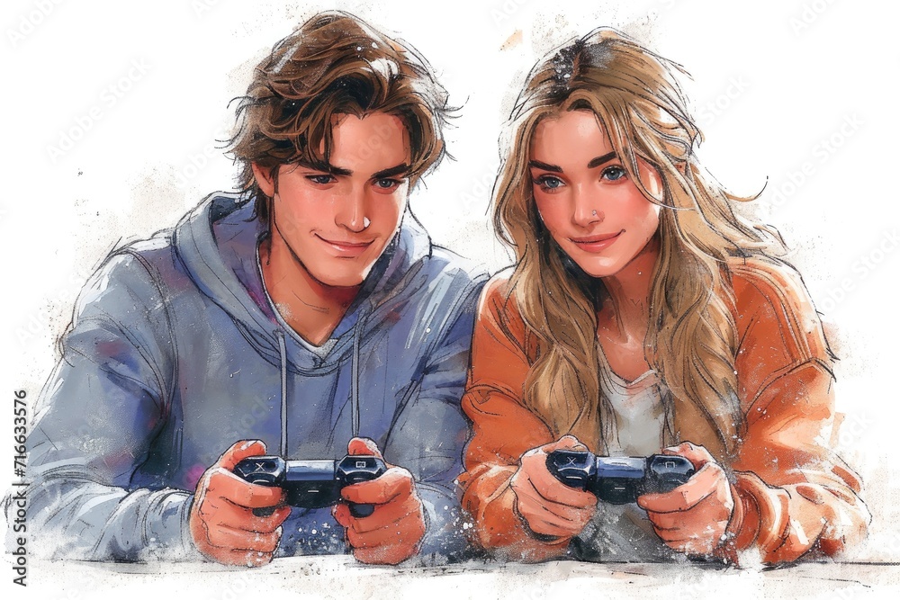 A joyful couple bonding over their shared love for gaming, captured in ...