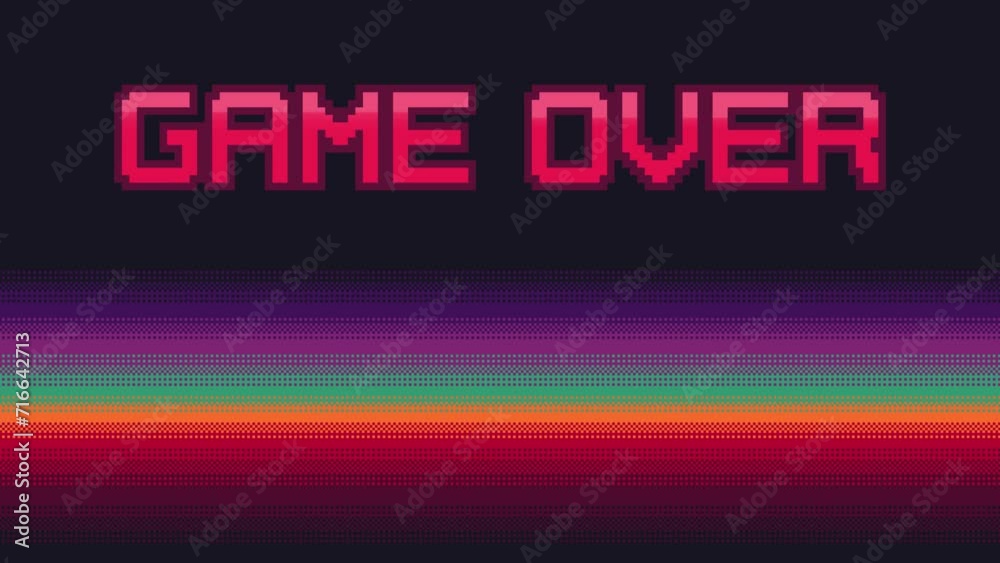 Animated retro Game Over pixel art text with vibrant colors gradient on ...