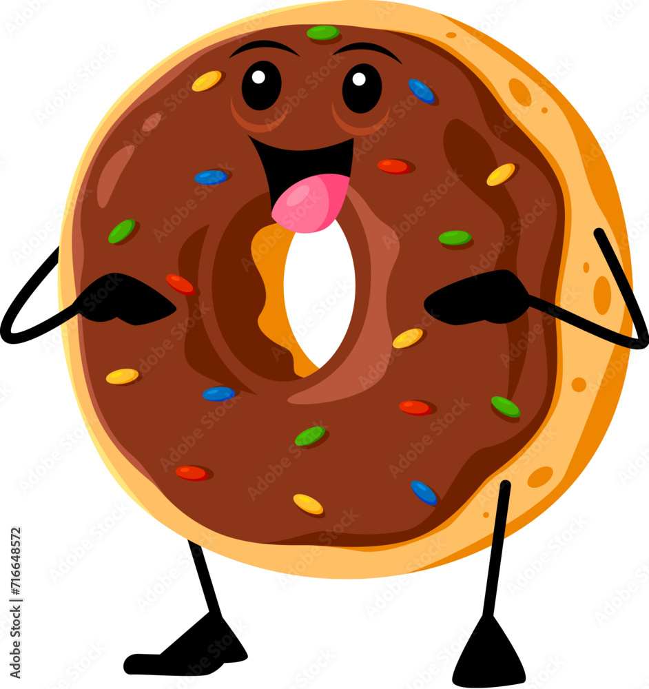 Cartoon cheerful donut breakfast character. Isolated vector bakery ...