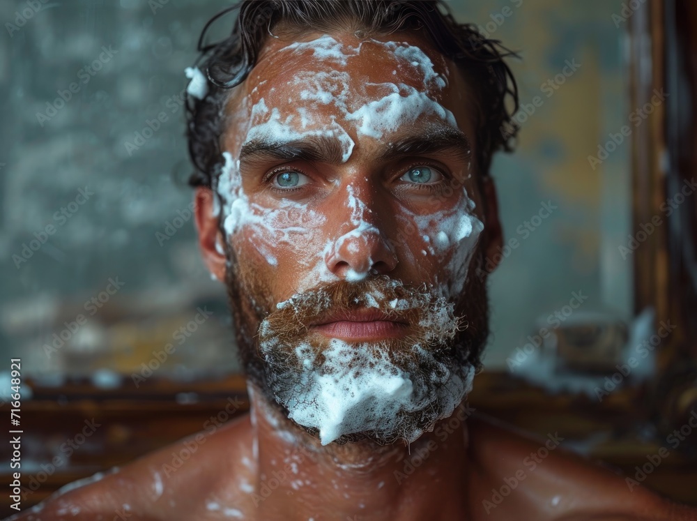 A man's portrait captures the messy aftermath of his personal grooming ...