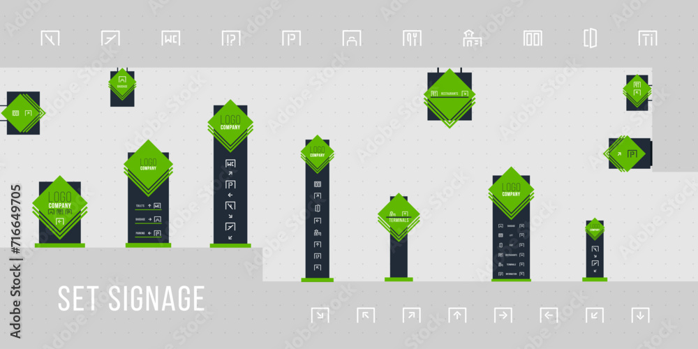 Set of signage vector.Direction,pole, wall mount and traffic signage ...