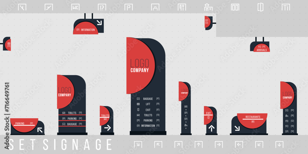 Set of signage vector.Direction,pole, wall mount and traffic signage ...