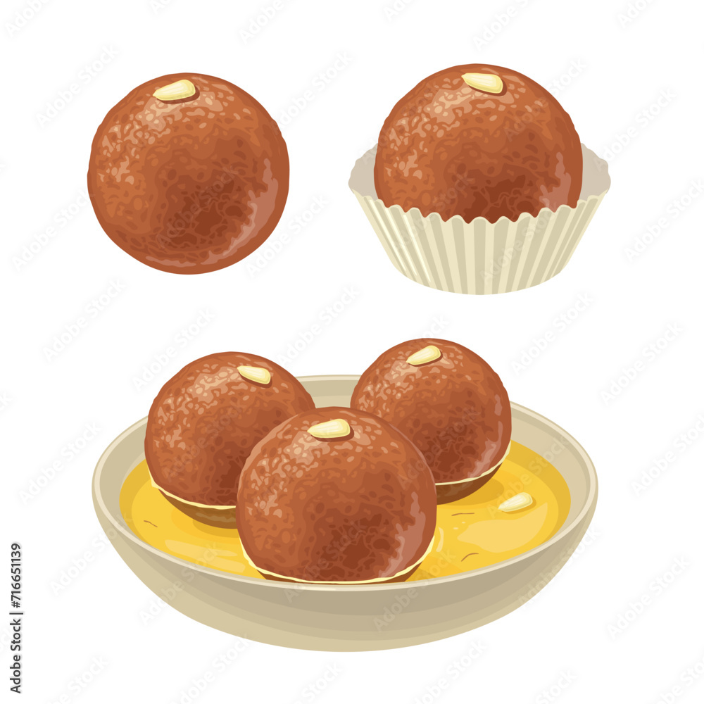 Gulab jamun. Indian traditional food. Vector color realistic ...