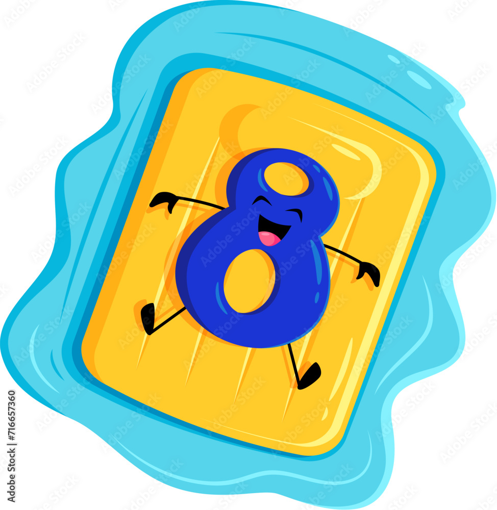 Cartoon cheerful math number eight character on summer vacation ...