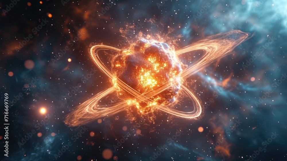 Atomic dance: subatomic realm, electrons, neutrons, and protons orbit a ...