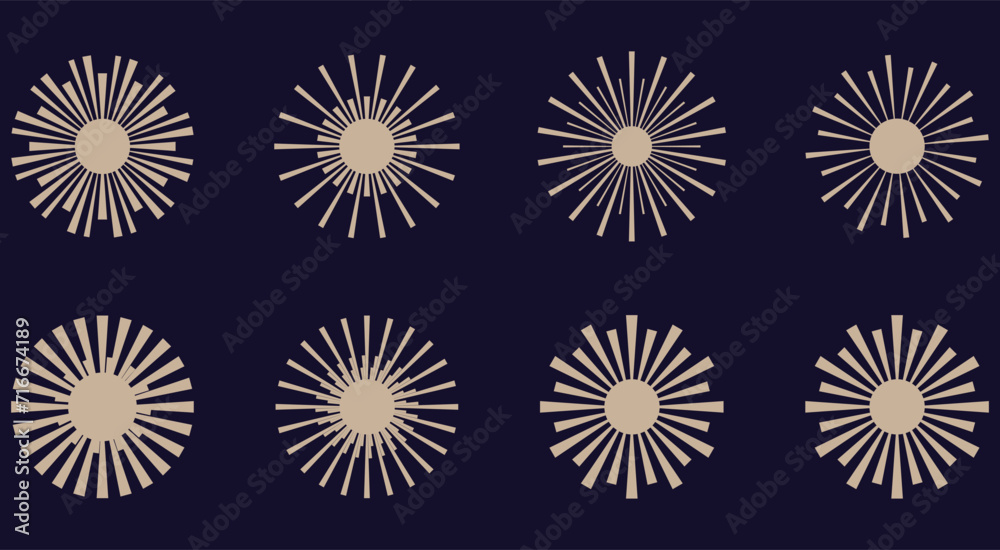 Sunburst vintage collection. Golden sun rays. Hand-drawn bursting sun ...