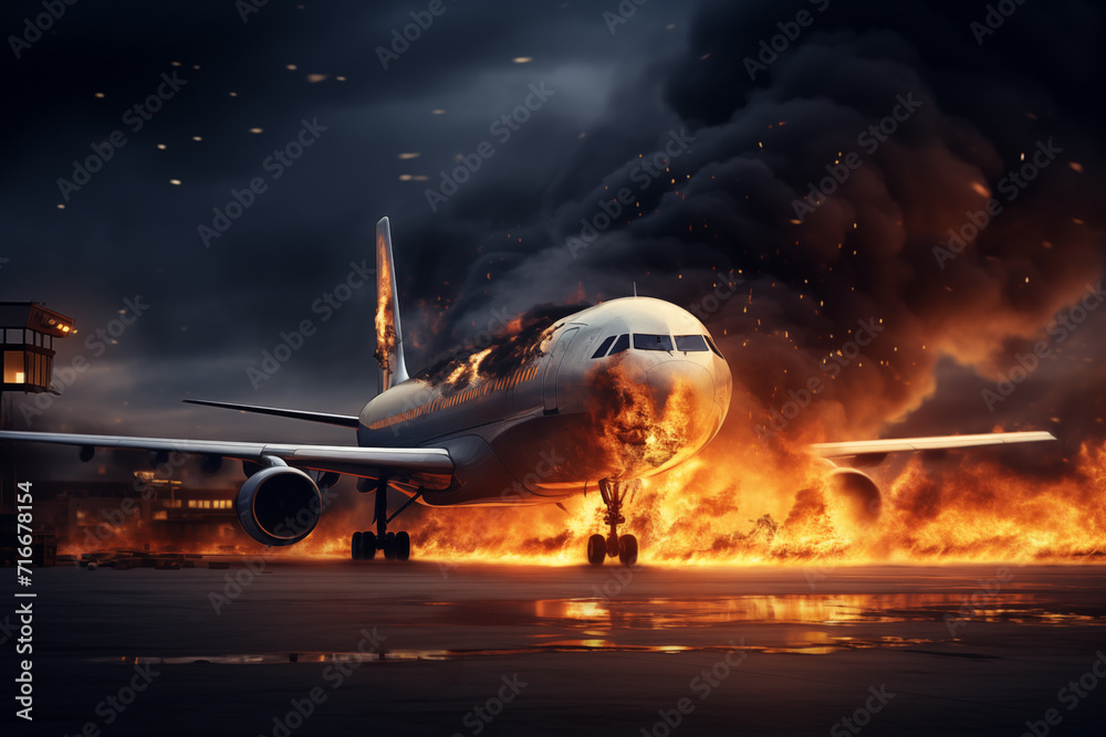 Aircraft passenger crashed caught fire at airport following an ...