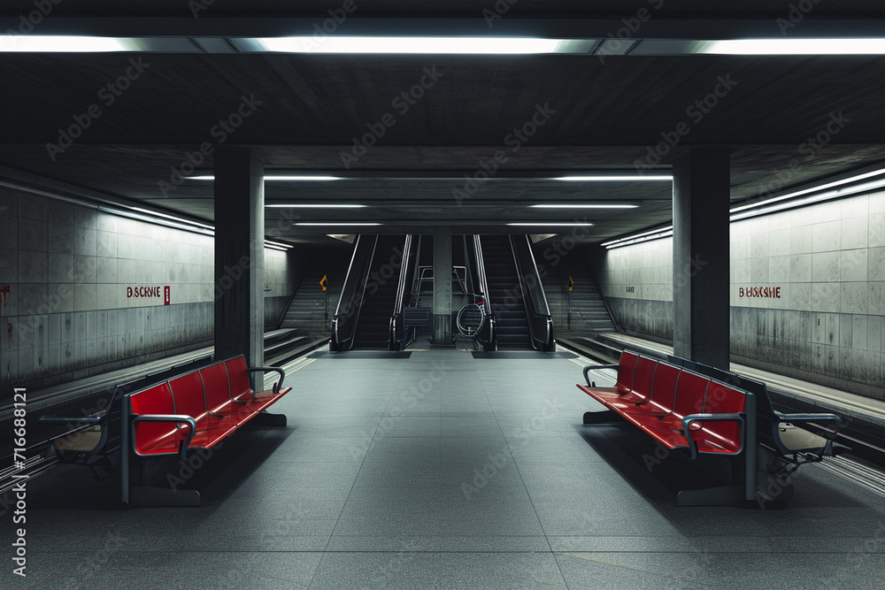 minimalist public transportation station with designated wheelchair ...