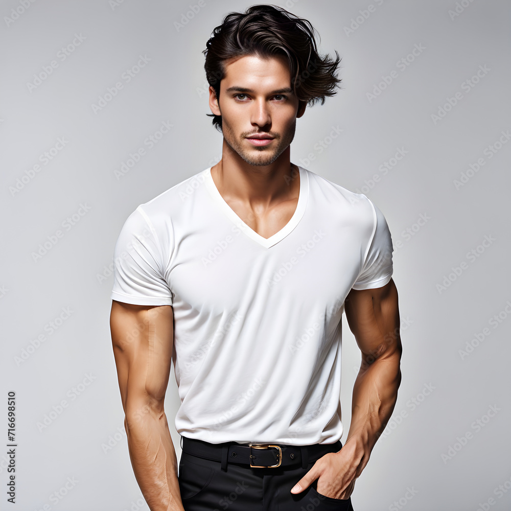 male with Strong look, 26 years old and Wearing white t-shirt, Eurasian ...