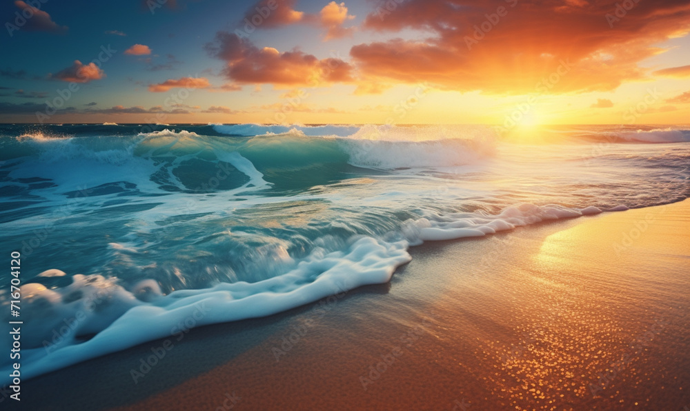 Tropical beach panorama view with foam waves before storm, seascape ...
