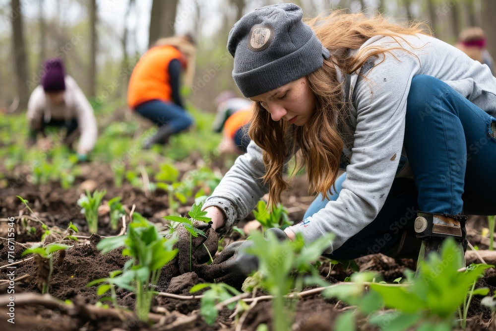 Volunteers planting native trees and cleaning up wildlife habitats for ...