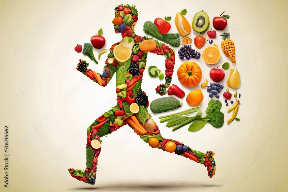 Nutrition Lifestyle. Vibrant illustration of a running man composed of ...