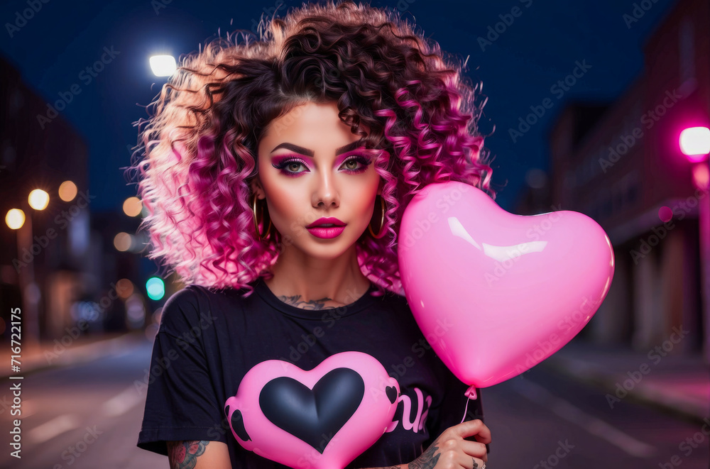 Gangster Woman with Tattooed Arms Celebrates Valentine’s Day, Holding ...