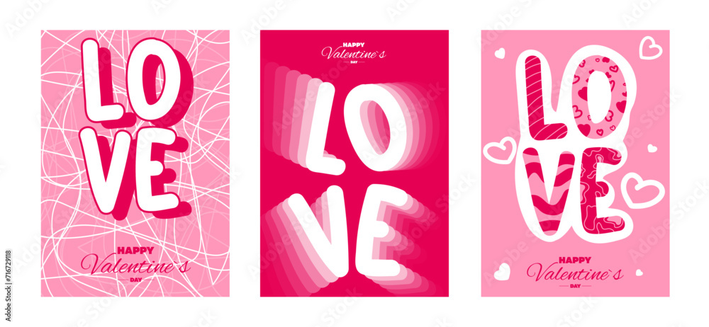 Valentine`s day card set. Cute hand drawn love text , poster, banner ...
