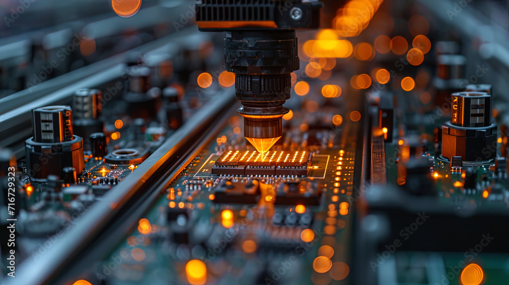 The process automated assembly of electronic devices on the conveyor ...