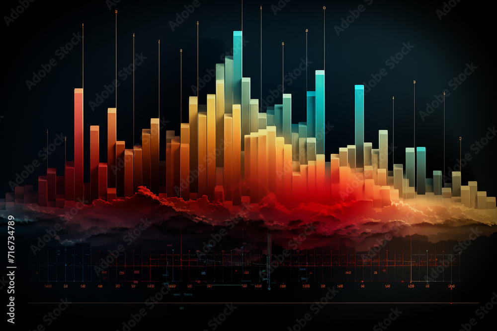 A dynamic bar chart illustration with bars overlapping and intersecting ...