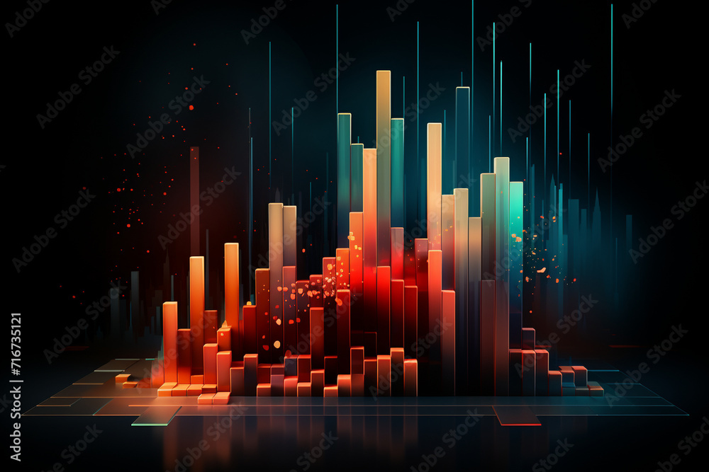 An abstract bar chart illustration with bars formed by intersecting ...