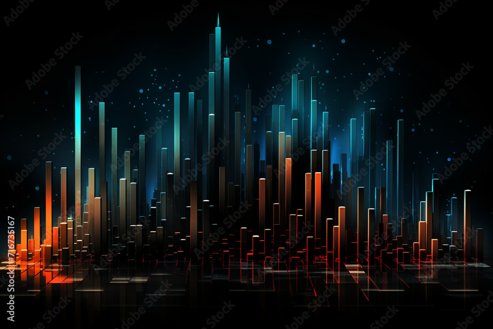 A futuristic bar chart design with bars emanating from a digital grid ...